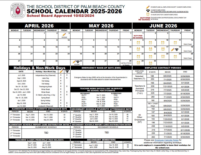 Somerset Avenir's School Calendar